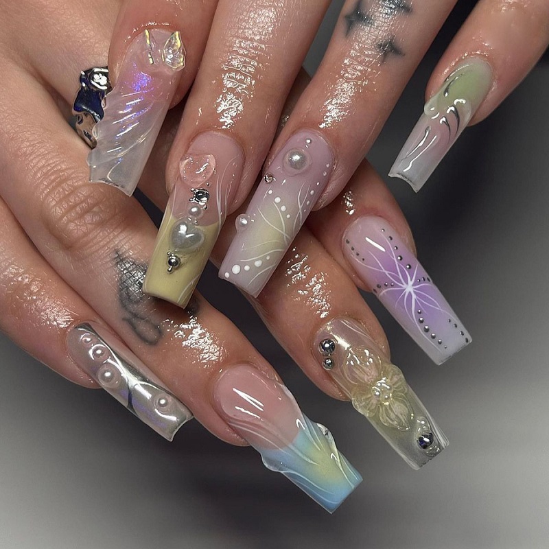 French 3D Butterfly Fake Nails