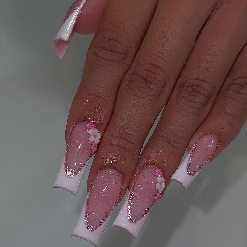French White Tip Long Fake Nails