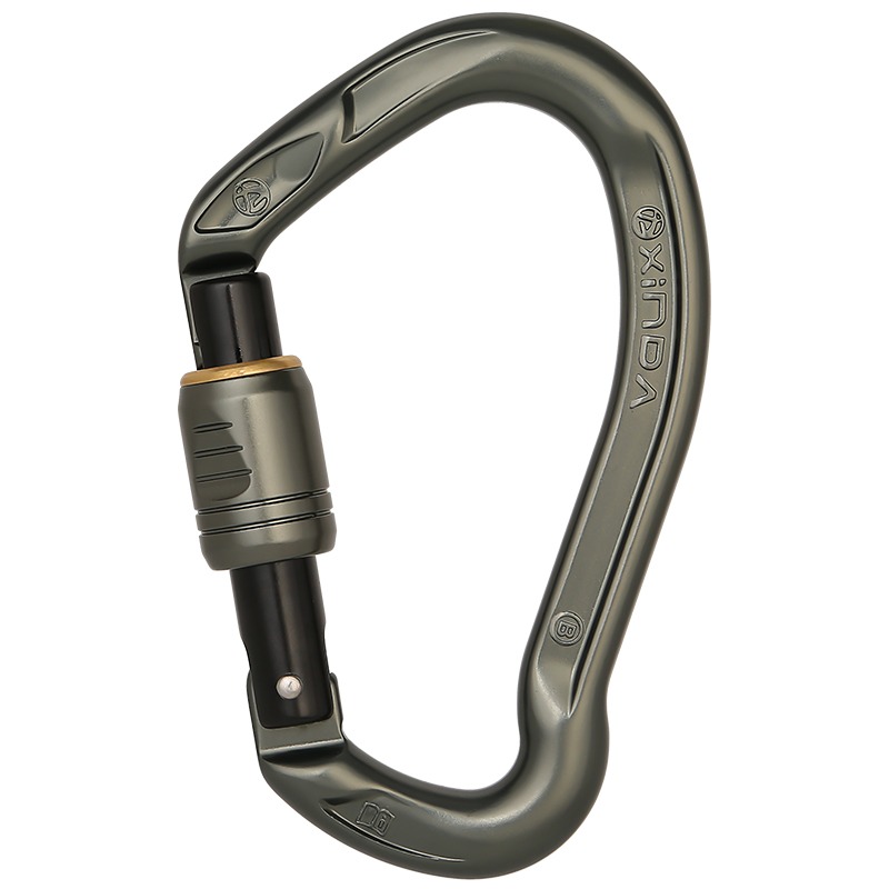 D-shape climbing locking carabiner with pulley