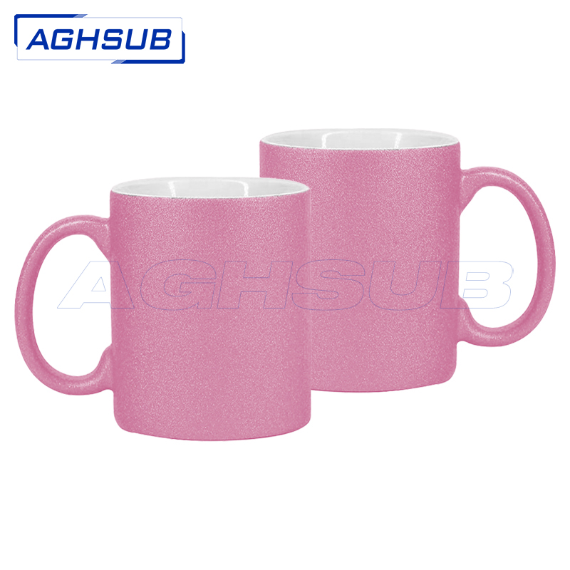 11oz ceramic rough pink glitter sublimation mug