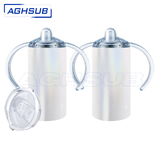 12oz 2 lids sublimation white glitter sippy cup