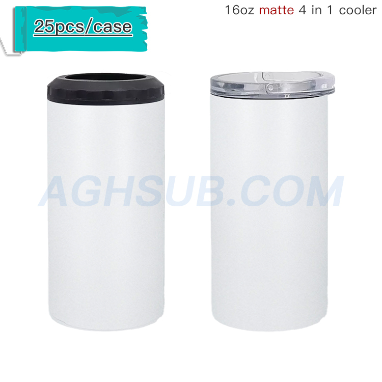 16oz 2 lids matte sublimation 4 in 1 can cooler