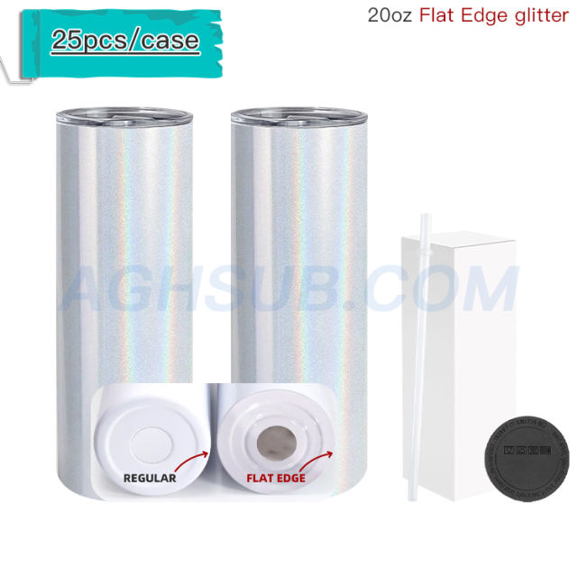 20oz Glitter Shimmer Flat Edge sublimation tumbler with rubber bottom