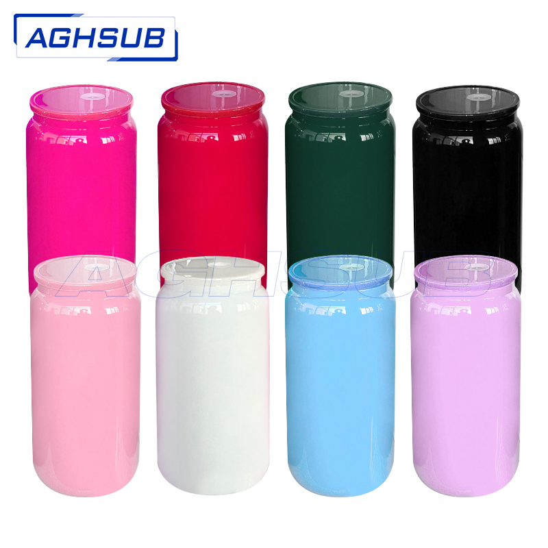 US warehouse 16oz sublimation colored glass cup with colored plastic lids