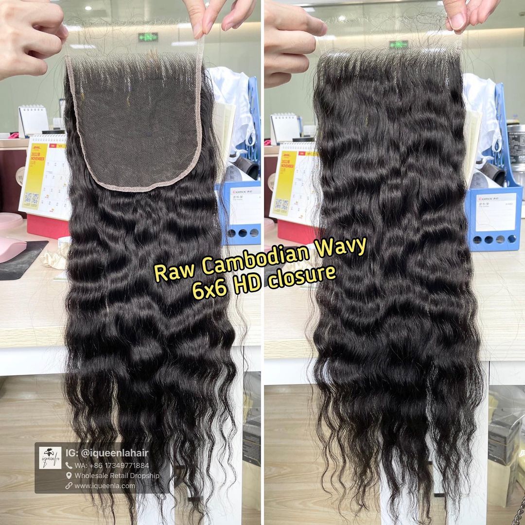 iqueenla Raw Hair Cambodian Wavy 6X6 HD Lace Closure