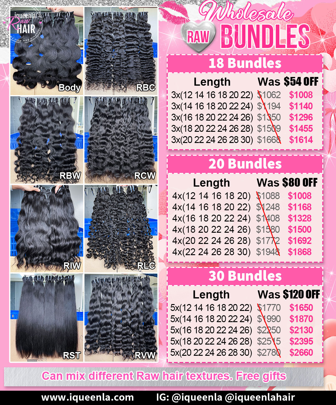 Iqueenla Best 100% Raw Hair 6 Pcs Long Hair Bundles Deal and Free Gift