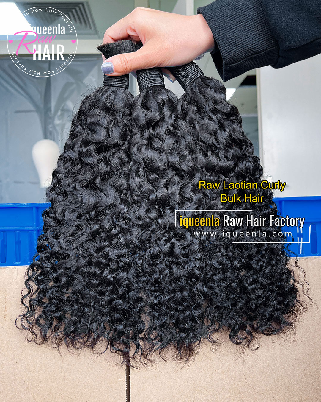 iquenela Raw Laotian Curly Hair No Weft Hair Bulk Braiding 1/3/4 Packs Deal