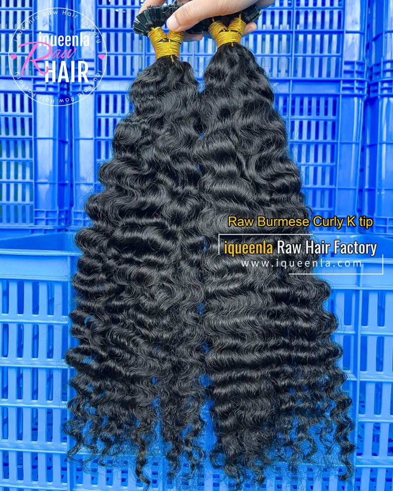 iqueenla Raw Burmese Curly Keratin K Tip 100% Full Cuticle Hair