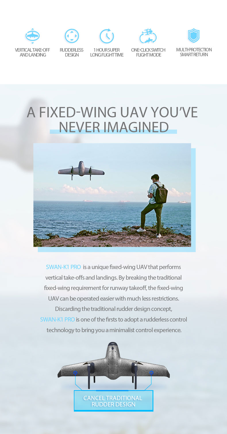 Swan K1 Pro VTOL Long Range Fixed-Wing UAV RC Airplane