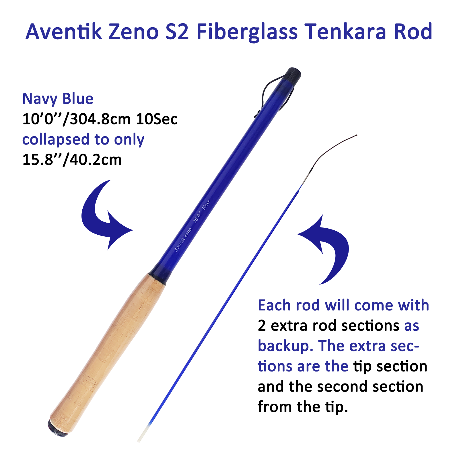 Aventik Zeno S2-Glass Tenkara Rod with 2 Extra Rod Sections 10 Sec in ...