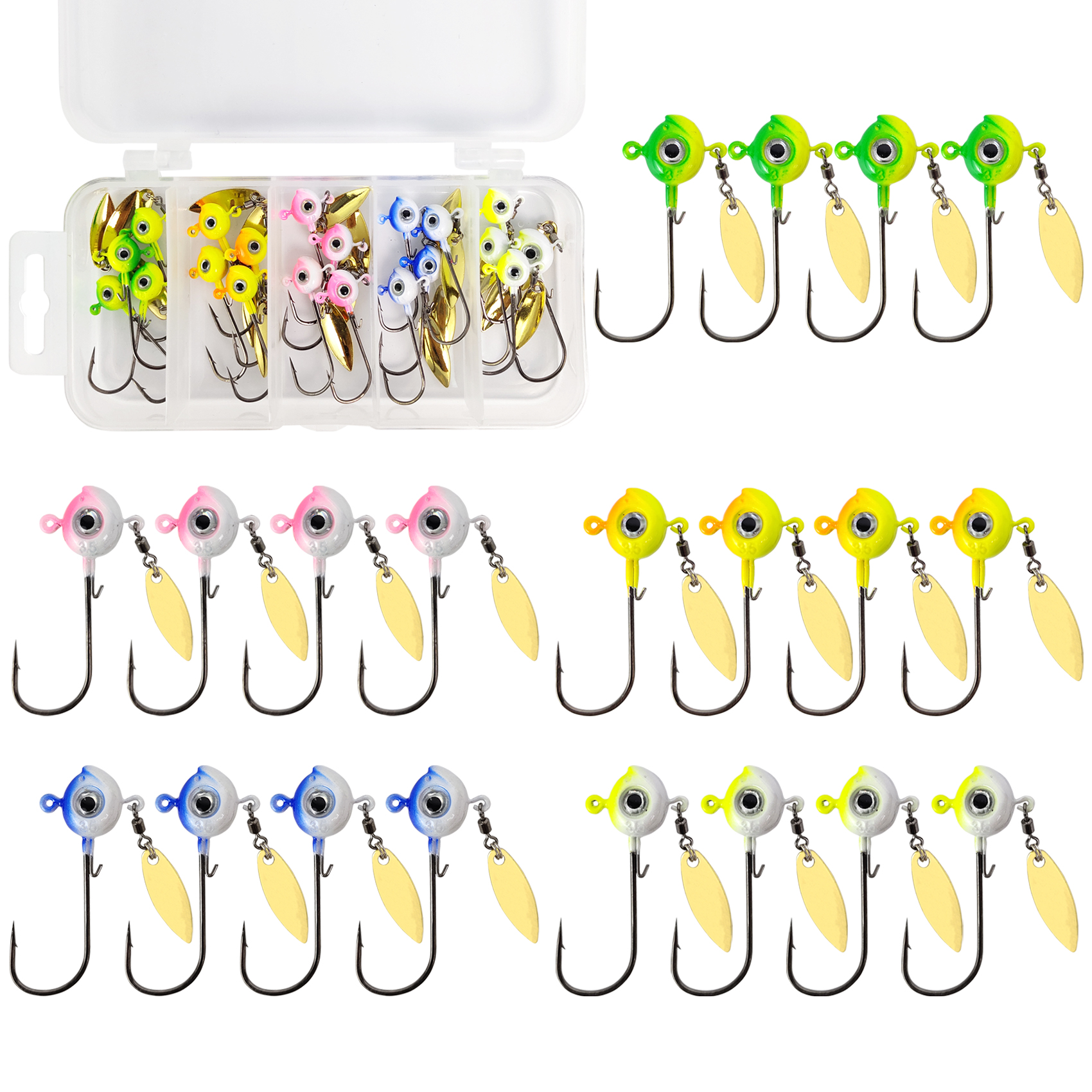 ZINC-TECH Crappie Jigs, Glow in Dark 3D Big Eyes Fishing Jig Head 1/8oz ...