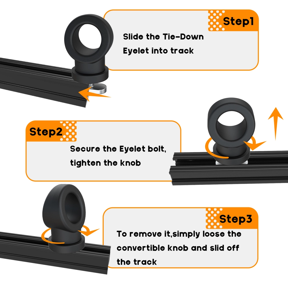 6 Pack Reinforced Nylon Kayak Track Mount Tie Down Eyelet with T-Bolt