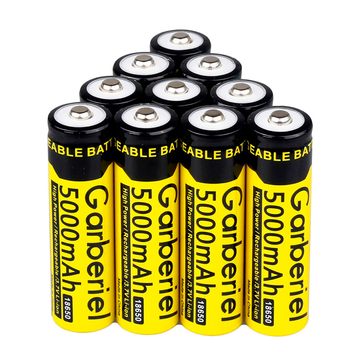 10 Pieces 5000mAh 3.7V Rechargeable 18650 Battery(Yellow)