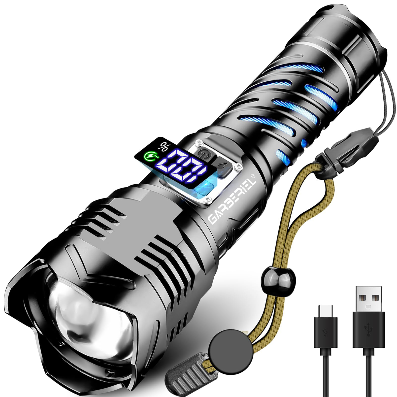 Garberiel Super Bright High Lumens Rechargeable Flashlight Compact Design