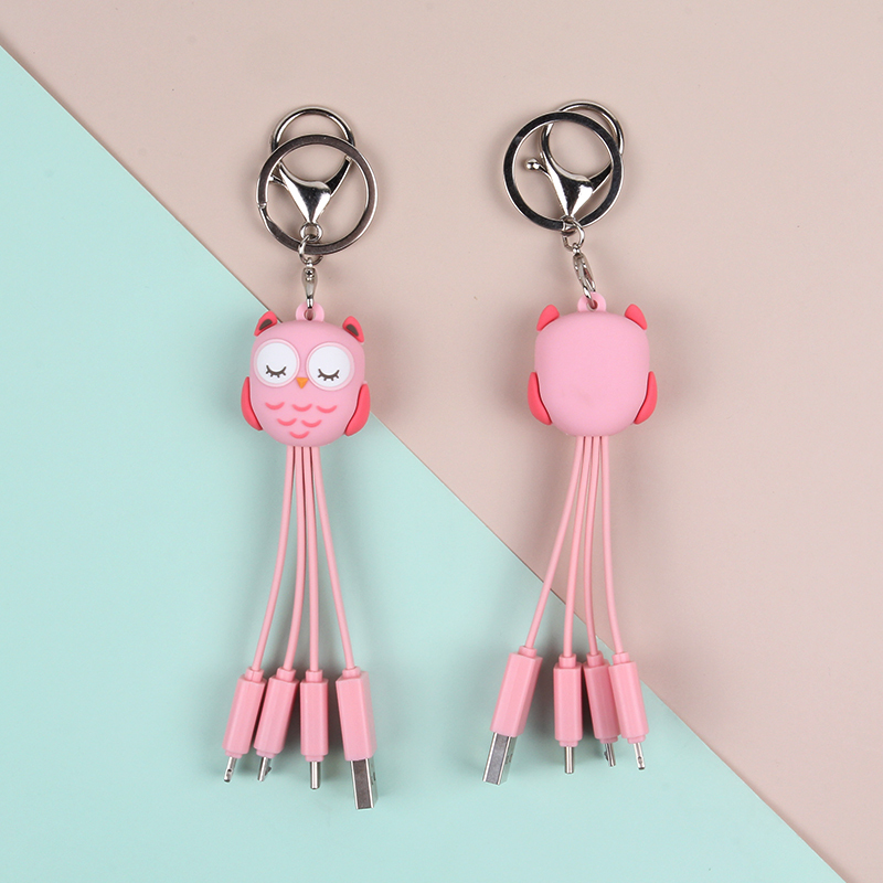 Beanlieve Pink Owl 3 In 1 Charging Cable and USB Cable