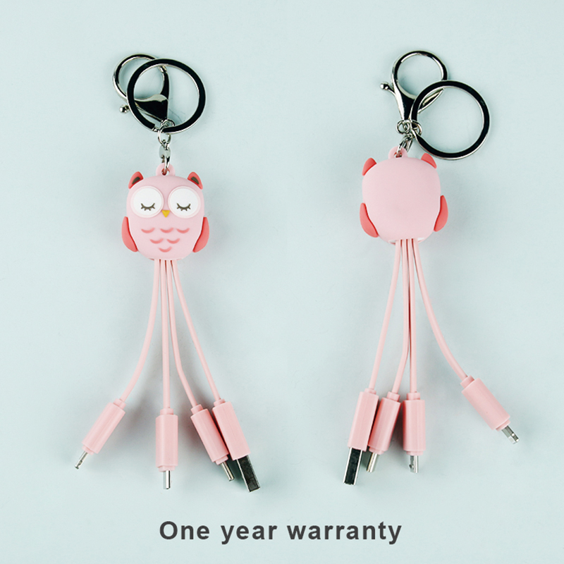 Beanlieve Pink Owl 3 In 1 Charging Cable and USB Cable