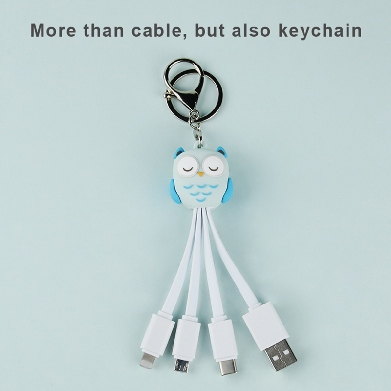 Beanlieve Blue Owl 3 In 1 Charging Cable and USB Cable