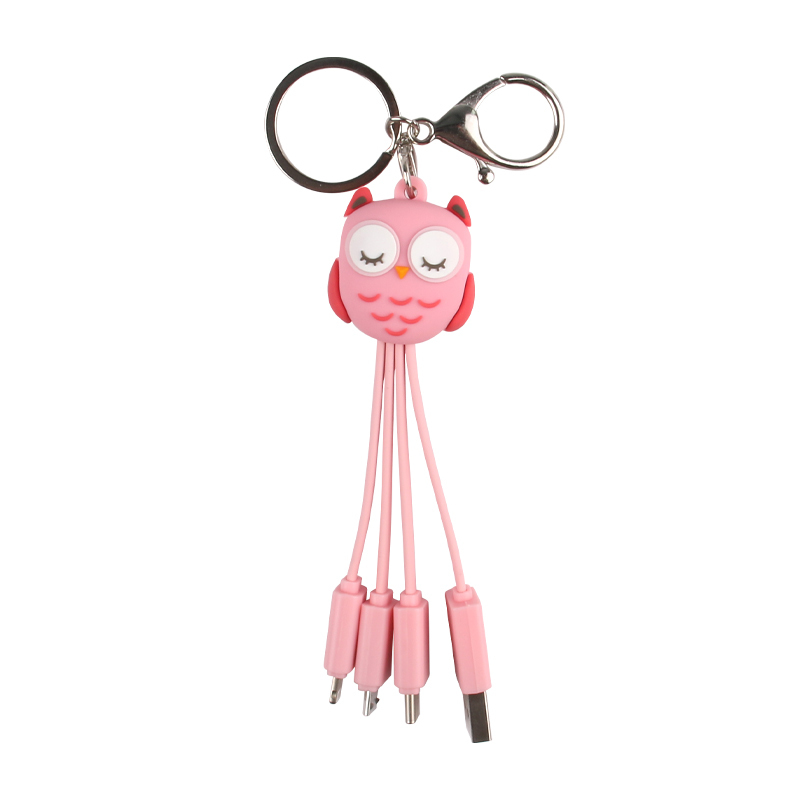 Beanlieve Pink Owl 3 In 1 Charging Cable and USB Cable