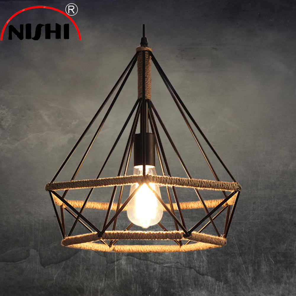 Industrial Ancient jute rope dinning suspended pendant lights lighting ...