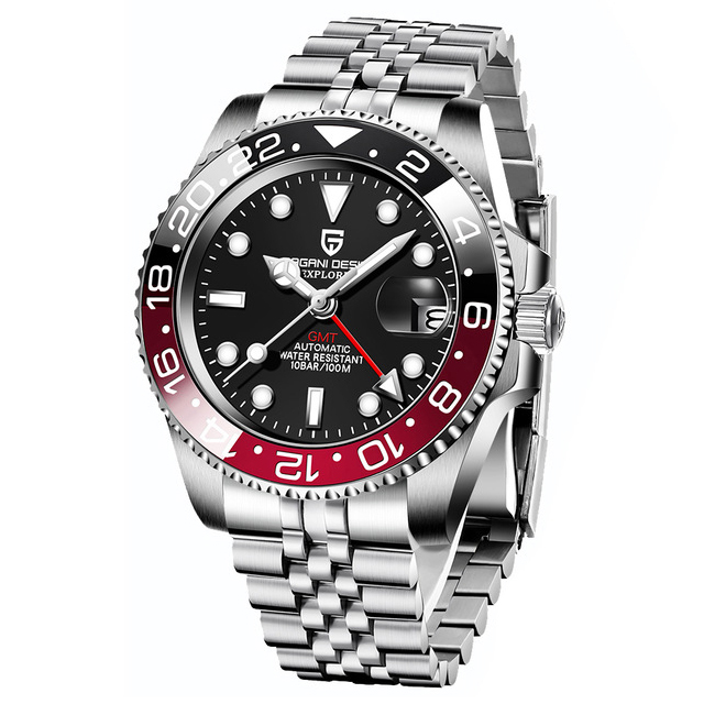 PAGANI DESIGN Men's Watches Automatic NH34 GMT New Black Green Mechanical Stainless Steel ...