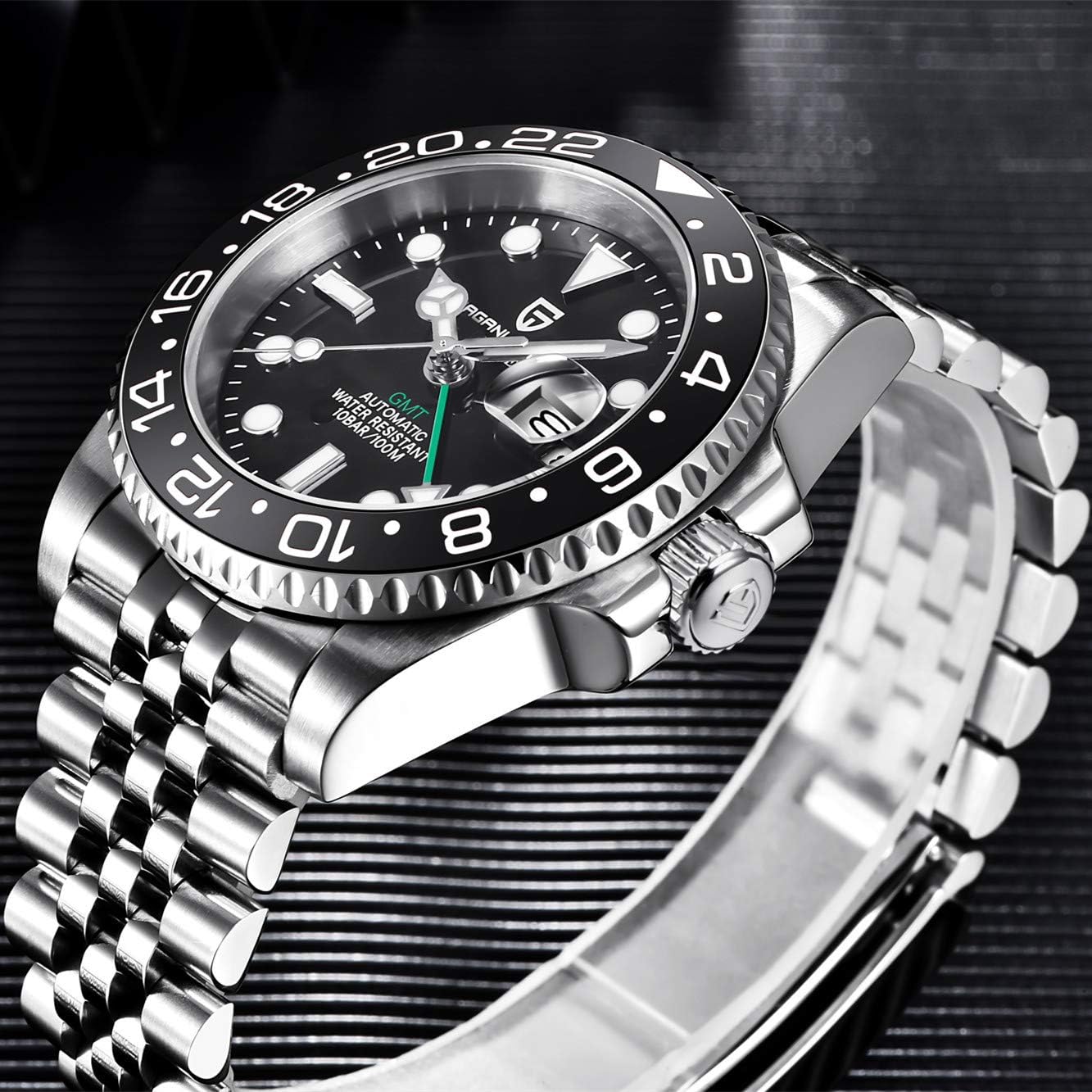 PAGANI DESIGN PD-1662 Men's Watches Automatic GMT Mechanical Stainless Steel Waterproof Wrist ...