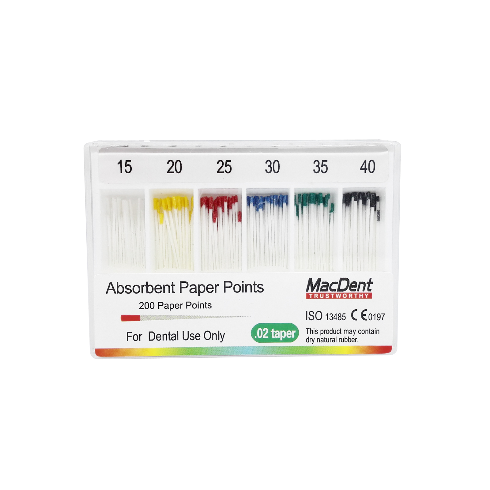 MacDent 0.02 Taper Dental Absorbent Paper Points #15-40 200pcs/pack