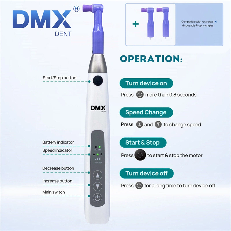 DMXDENT Dental Cordless Hygiene Prophy Electric Handpiece 360° Swivel High Torque+2X Prophy Angle