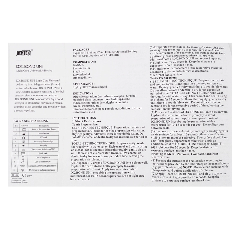 DENTEX DX.BOND UNI Dental Light Cure Universal Adhensive Restoration 1 Step 5ML