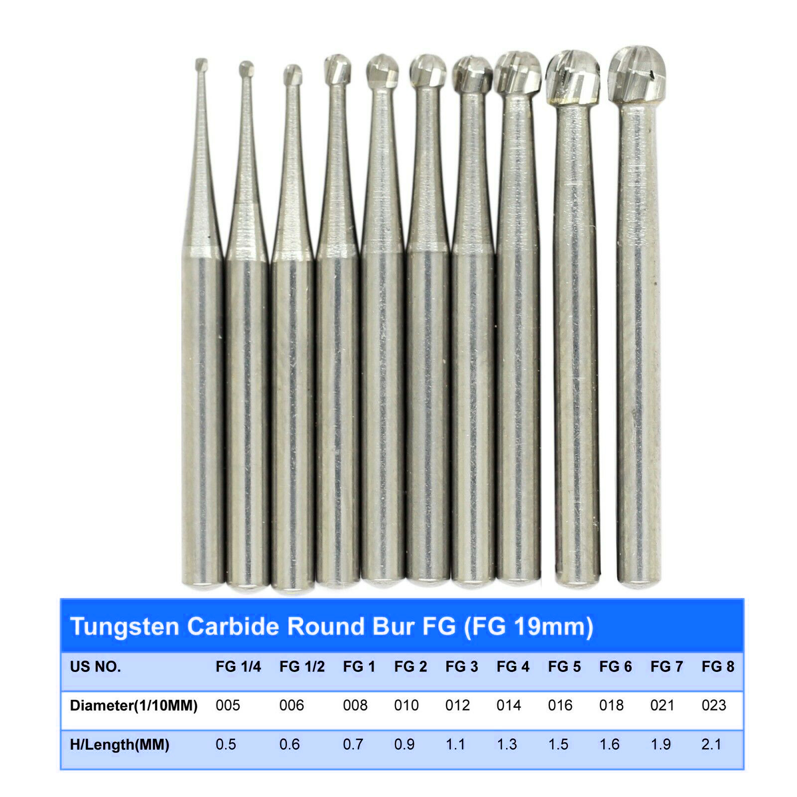 DMXDENT Dental Carbide Burs Round Ball FG 6 / 7 / 8 for High Speed Handpiece