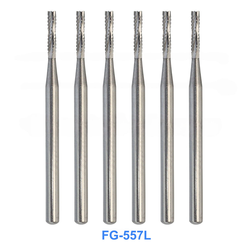 6 Pcs Dental Carbide Burs Cross Cut Cylinder Fissure FG 557L 25mm Bur