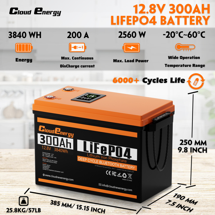 CloudEnergy 12V 300Ah LiFePO4 Battery - Reliable Deep Cycle Power