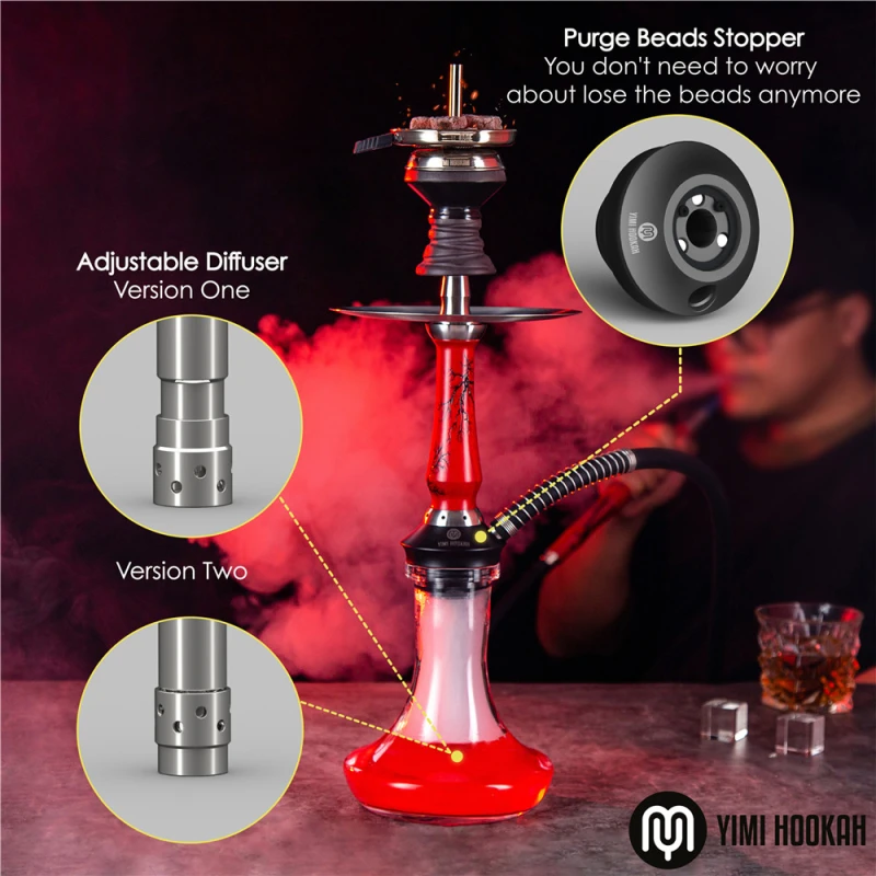Yimi Hookah V2A Stainless Steel Hookah Set Wooden Hookah Include Hookah Tray Shisha Charcoal ...