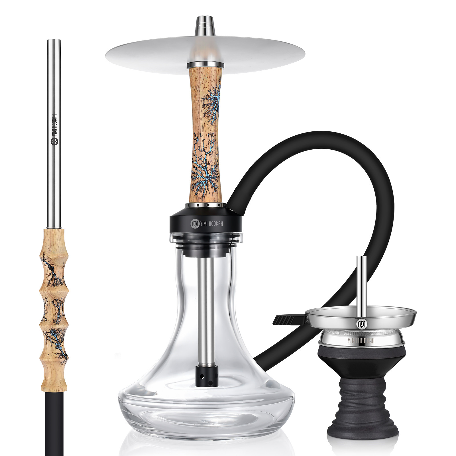 Yimi Hookah Wooden Shisha V2A Stainless Steel Hookah Set With Hookah Tong Ceramic Bowl Charcoal ...