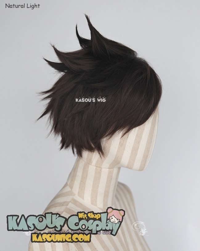 Overwatch Overwatch Tracer deep brown side parted spiky cosplay wig . KA030