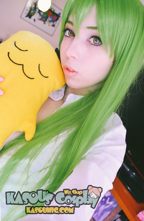 CODE GEASS C C 100cm long straight grass green cosplay wig