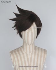 Overwatch Overwatch Tracer deep brown side parted spiky cosplay wig . KA030