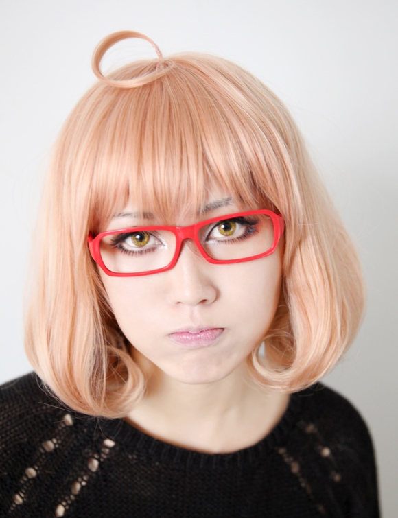 Kyoukai no kanata Kuriyama Mirai short bob peach pink cosplay wig with ...