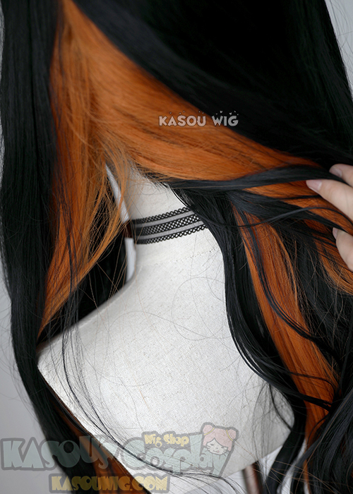 Kimetsu no Yaiba Nezuko Kamado long wavy black hair with orange ends