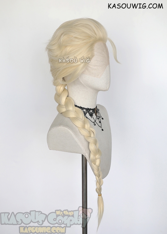 Lace Front>>Frozen Queen Elsa pale blonde long braid cosplay wig