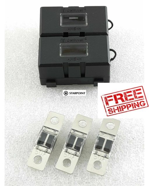 Midi Fuse Kit 2 x Holders + 3 x 50 Amp Fuse Dual Battery Midi Fuse ...