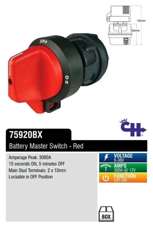 Battery Master Switch 75920 SPST On/Off Cole Hersee Isolator 300A @ 12v ...