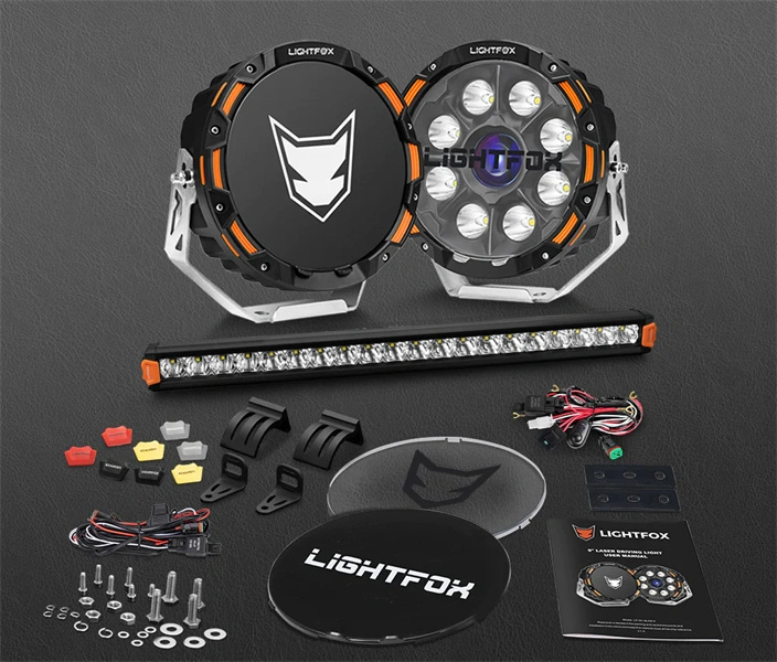 Lightfox 9" Osram Laser LED Driving Lights + 20" Single Row LED Light ...