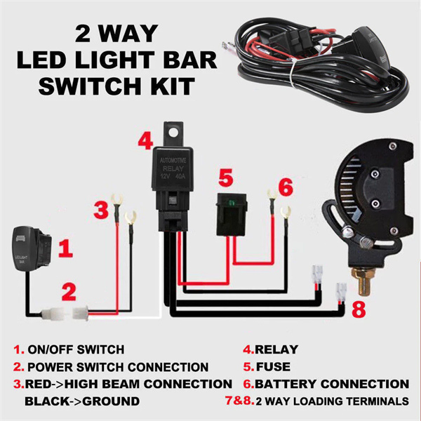 High Beam Wiring Loom Harness Kit LED light Bar 12V 30A 3M With Rocker ...
