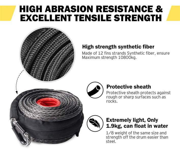 10MM x 30M Synthetic Winch Rope Dyneema SK75 Tow Recovery Cable Offroad ...