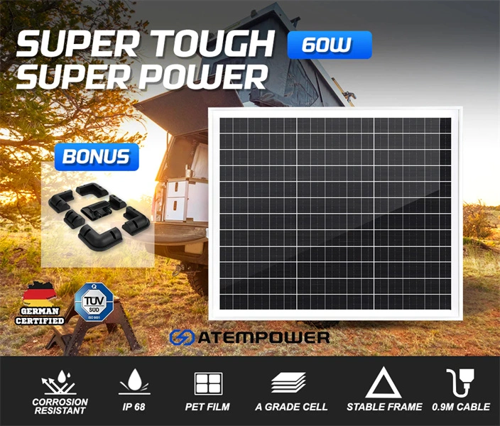 Atem Power 60W Solar Panel 12V Mono Generator Fixed + Solar Mounting ...