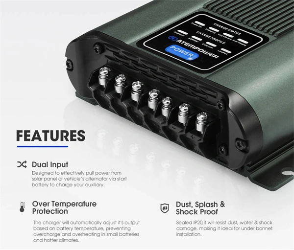 Atem Power 12V 40A DC to DC Battery Charger MPPT Dual Battery System with Battery Box