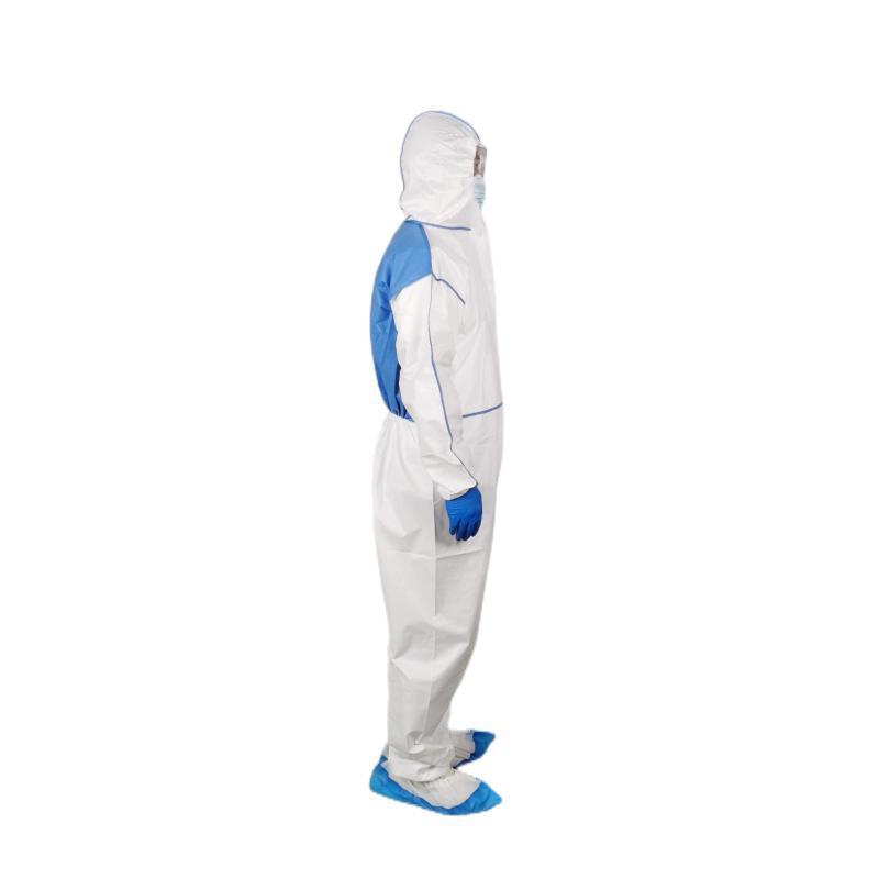 Waterproof Microporous Coverall with Breathable Blue SMS Panel Protective Coverall Cool.