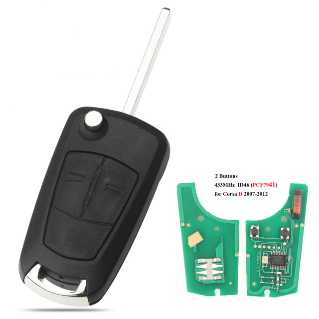For Opel flip 2 Buttons Remote Key Fob 433Mhz with PCF7941 Chip for ...