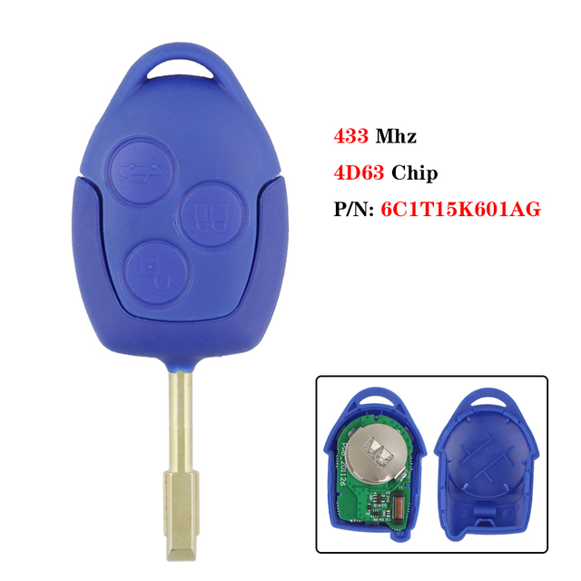 For Aftermarket Ford Transit blue 3 button remote key 433Mhz 4D63 Chip ...
