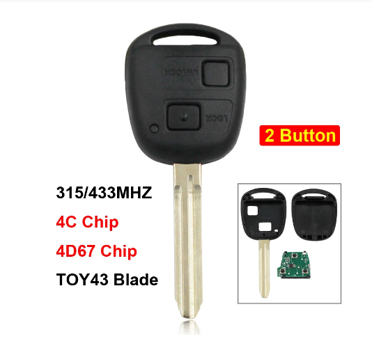 For Toyota 2 button remote key 315mhz / 433mhz with 4C / 4D67 chip work ...